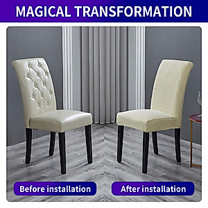 Howhic Stretch Chair Covers for Dining Room Set of 6, Removable Washable Dining Room Chair Covers, Dining Chair Slipcovers Seat Protector, Great for Home and Banquet Decoration (Ivory, 6 Pack)