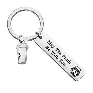 FOTAP Coffee Charm Keychain May The Froth Be With You keychain Storm Trooper Gift Barista Gift (Wars Coffee Keychain)