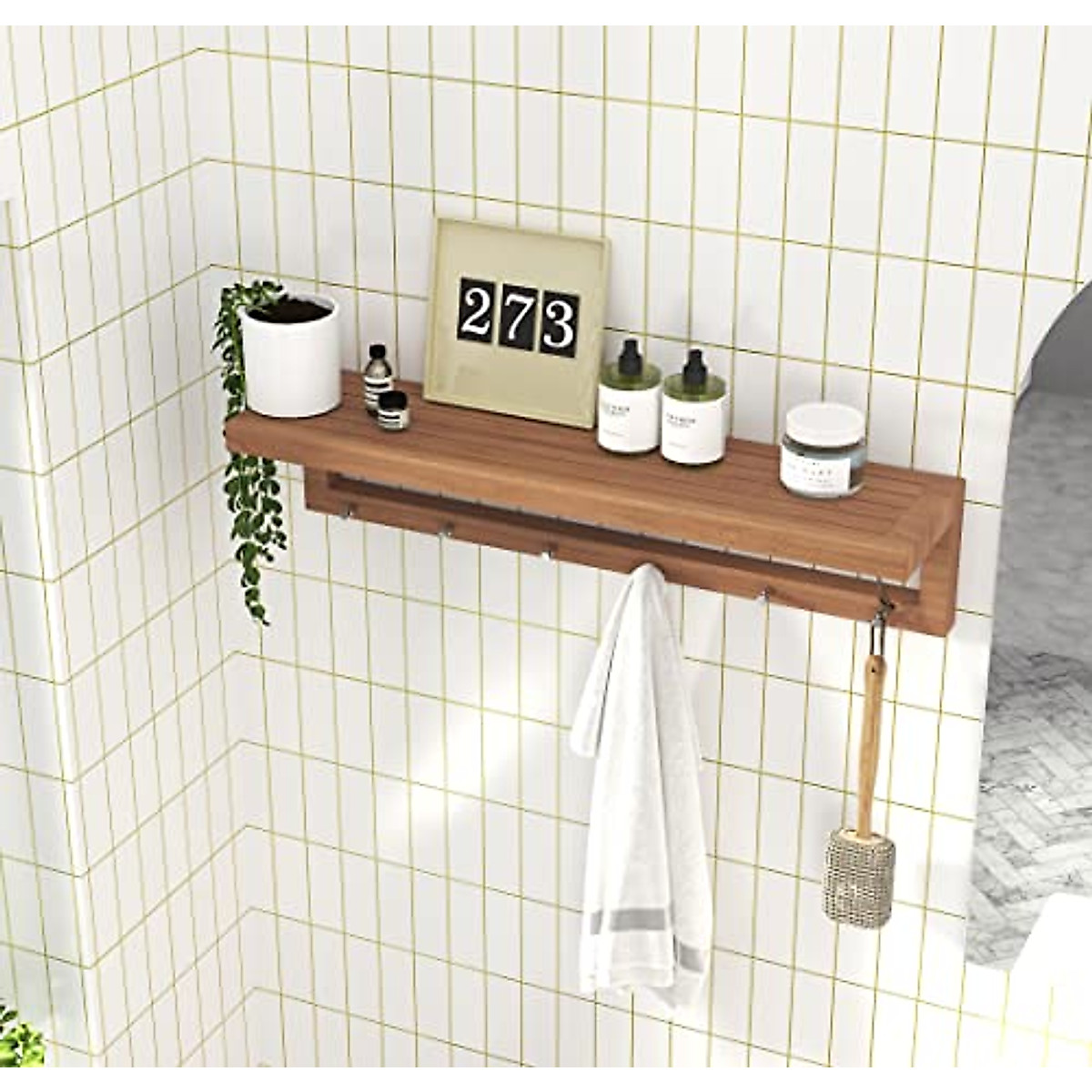 AquaTeak 36" Moa Wall Shelf with Hooks