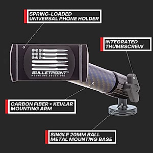 Bulletpoint Dash Mount Cell Phone Holder Jeep Compatible Wrangler (2007-2010 JK and 1997-2006 TJ) with 20mm Ball Mount for iPhone and Android Smartphone – Features Heavy Duty Carbon Fiber Kevlar Arm
