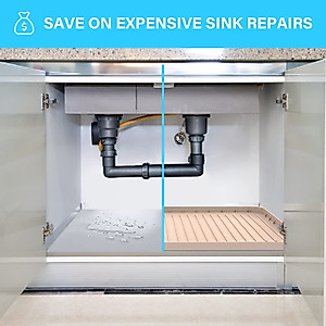 Under Sink Mat, 34" x 22" Under Sink Mats for Kitchen Waterproof - Silicone Under Sink Liner Drip Tray with Drain Hole, Sink Cabinet Protector Mat for Kitchen & Bathroom (Beige)