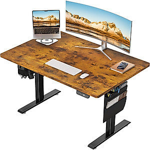 Veken Wider 47.2x27.6 Inch Whole Piece 1-Inch Thick Standing Desk with Side Storage Pocket, Electric Adjustable Height Rising Table, Ergonomic Office Computer Desks for Workstation,Study,Gaming,Brown