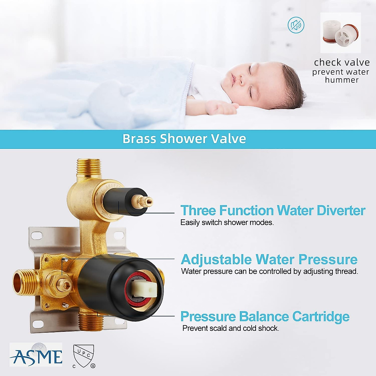 EMBATHER Black Shower Faucets Sets - Overhead Rain Head Shower System with 8-Mode High Pressure Handheld Complete Combo and Mixer Valve Trim Kit - 3-Way Rainfall Shower Fixture for Luxury Bathroom