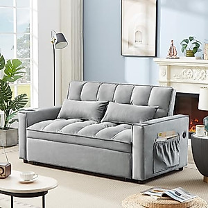 Modern Upholstered Futon Sofa Loveseat Convertible to Nap Sleeper Couch Bed,Soft Loveseat & Sofabed for Home Office Apartment Small Space Living Room Napping