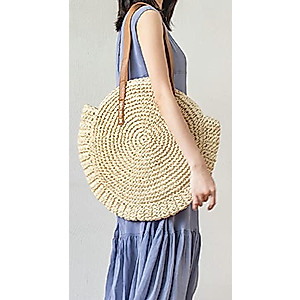 Women Straw Bag Woven Shoulder Bag Beach Tote Handwoven Handbags for Vocation Free