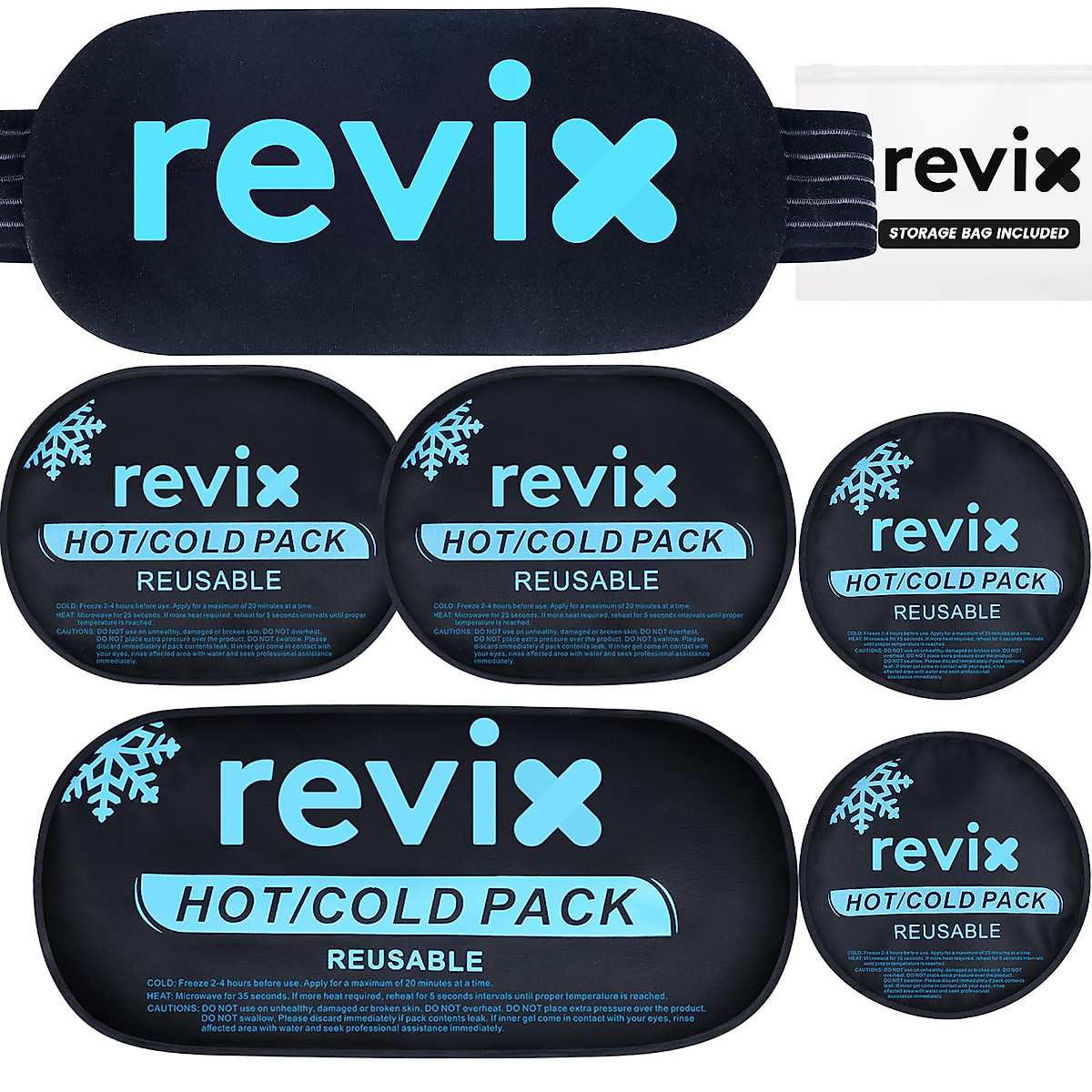 REVIX Ice Packs for Injuries Reusable, 5-Piece Set Hot and Cold Gel Ice Pack for Joints, Muscle, Post-Workout Recovery, Adjustable and Flexible Cooling Pads for Knees, Back, Arms and Neck