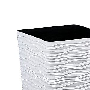 Worth Garden 2-Pack Tall Tapered Planter - Plastic White Square Plant Pots - 22" Tall Large Tree Planter - Modern Matte Wavy Flower Pot for Indoor Outdoor Porch Deck