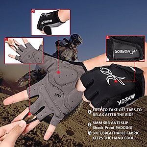 MOREOK Mens Cycling Gloves,Half Finger Biking Glove MTB DH Road Bicycle Gloves Gel Pad Shock-Absorbing Anti-Slip Breathable Motorcycle Mountain Bike Gloves Black-S