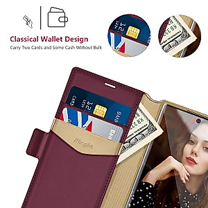 Fingic for Samsung Note 10 Case,Note 10 Wallet Case,PU Leather Wallet Case 2 ID &Credit Cards Slots Holder Side Pocket Kickstand Feature Flip Case Cover for Samsung Galaxy Note 10 6.3"(2019)-Wine Red