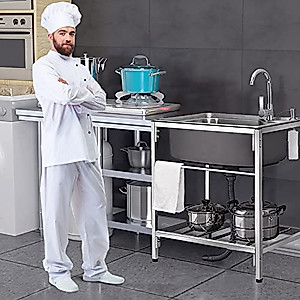 304 Stainless Steel Kitchen Sink Freestanding Utility Sink with Cold and Hot Water Pipe W27.95”x D18.5”x H29.5”
