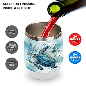 WYUSPGK 304 Stainless Steel Insulated Cup, Sea Turtle-Blue Print Smooth Rim, Durable & Reusable - Perfect for Office, Home, And Travel