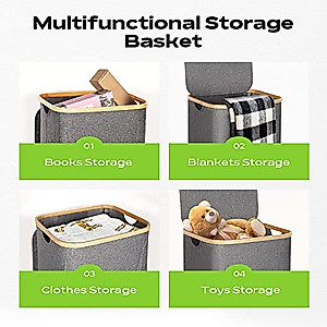 CestMall 100L Laundry Basket with Lid and 2 Removable Liners, Collapsible Large Laundry Hamper Clothes Hamper for Laundry with 2 Handles for Bathroom, Bedroom, College Dorm, Grey