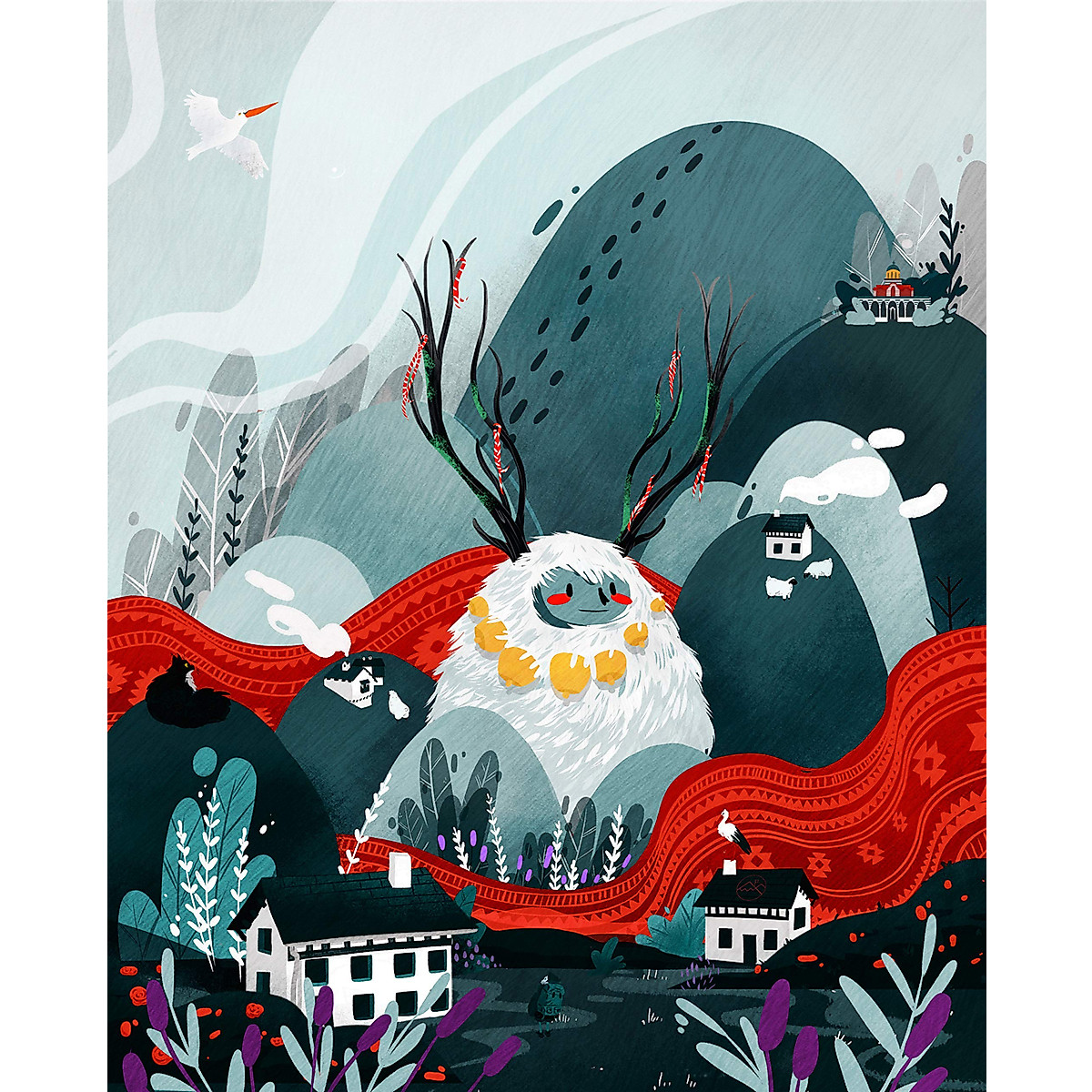 8x10 Scandinavian Art Print Fantasy Yeti Print Miyazaki Anime Design Whimsical Folk Travel Forest Nature Wildlife Illustrated Animal Print Nordic Art Print Studio Ghibli Design Kids Bedroom Home Decor