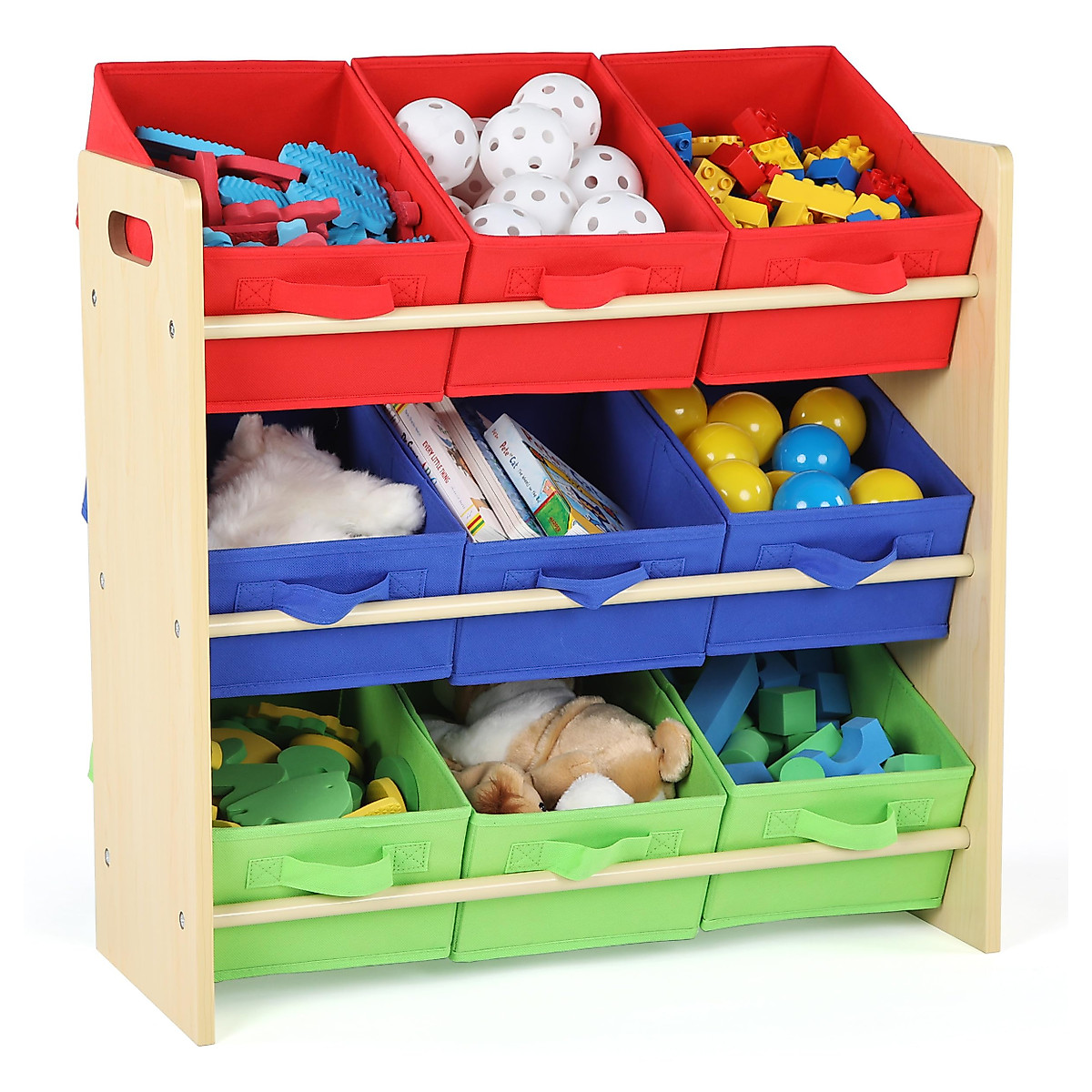 Humble Crew Kids Toy Organizer with 9 Fabric Storage Bins, 24" Tall, Primary