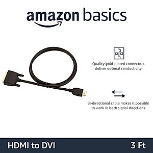 Amazon Basics HDMI-A to DVI (Male) Adapter Cable, Bi-Directional 1080P, Gold-Plated, 3 ft/0.9 m, Pack of 10, Black