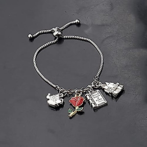 MYOSPARK Beauty And The Bracelet Belle Rose Inspired Gift Rose Flower Bracelet Princess Bracelet Movie Fans Gift (Beauty Rose Slide BR)