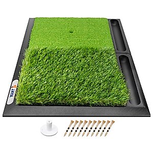 JAYA Golf Hitting Mat with Ball Tray, Heavy Rubber Base, Fairway & Rough Turf Golf Training Mat, Golf Tees and Rubber Tee Holder Included, Portable Golf Practice Mat for Indoor and Outdoor