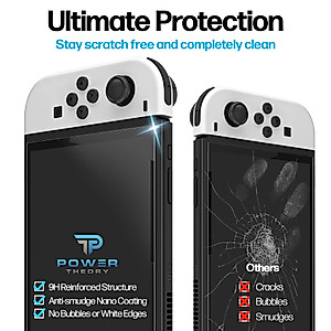 Power Theory Designed for Nintendo Switch OLED 7" Screen Protector Tempered Glass [9H Hardness], Easy Install Kit, 99% HD Bubble Free Clear, Case Friendly, Anti-Scratch, 2 Pack
