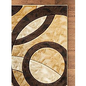 Glory Rugs Area Rug Modern 8x10 Brown Circles Geometry Soft Hand Carved Contemporary Floor Carpet Fluffy Texture for Indoor Living Dining Room and Bedroom Area