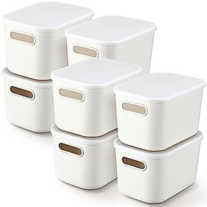 Tuanse 8 Pieces Plastic Storage Bins with Lids White Storage Box with Handle Stackable Containers with Lids for Organizing White Bins Small Storage Basket with Lid for Table (7.3 x 10.2 x 6.5 Inches)