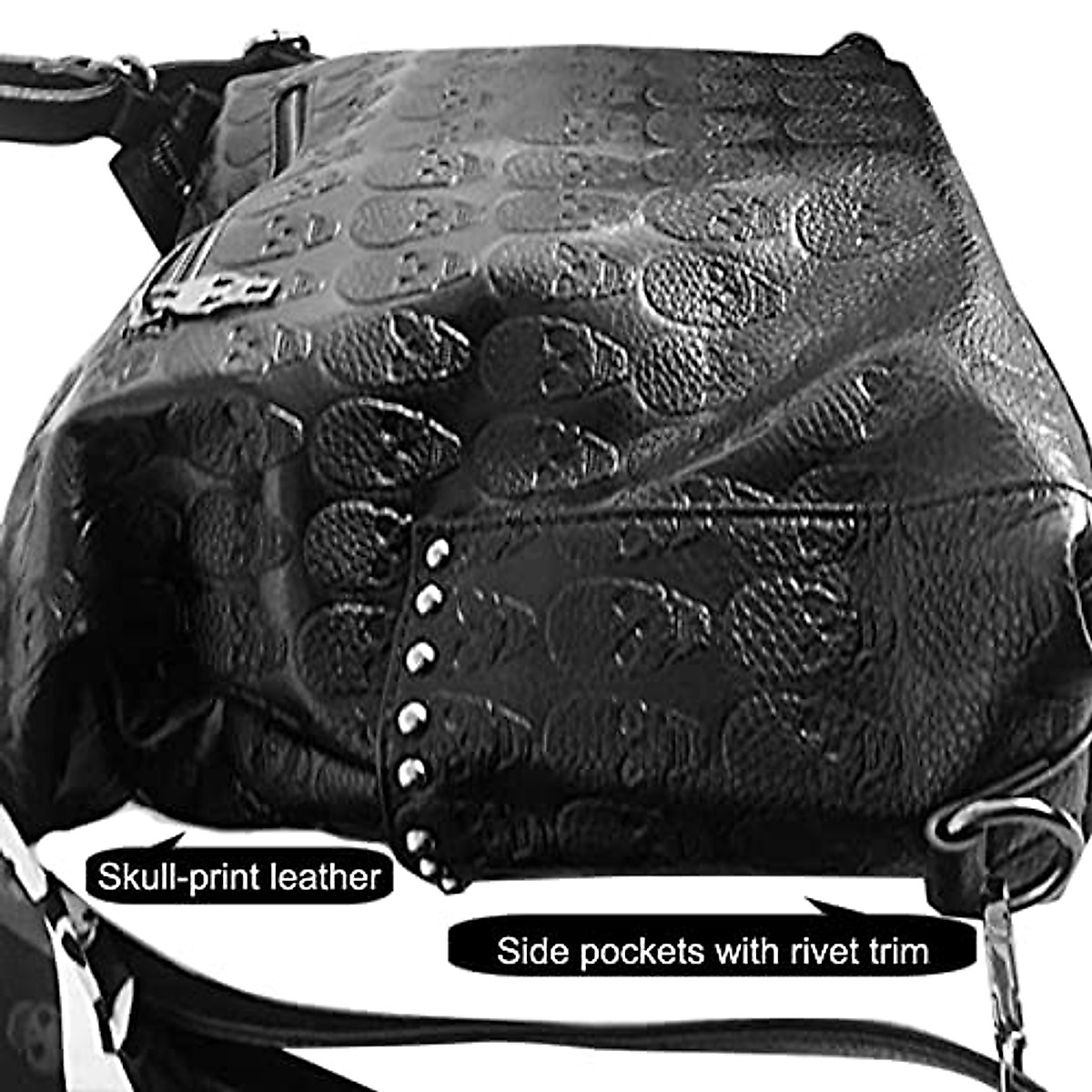 Downupdown Tote Bags for Women Skull Print Purse Leather Shoulder Bag Backpack Satchel Bag Punk Hobo Handbags Cool Ladies Totes-Black