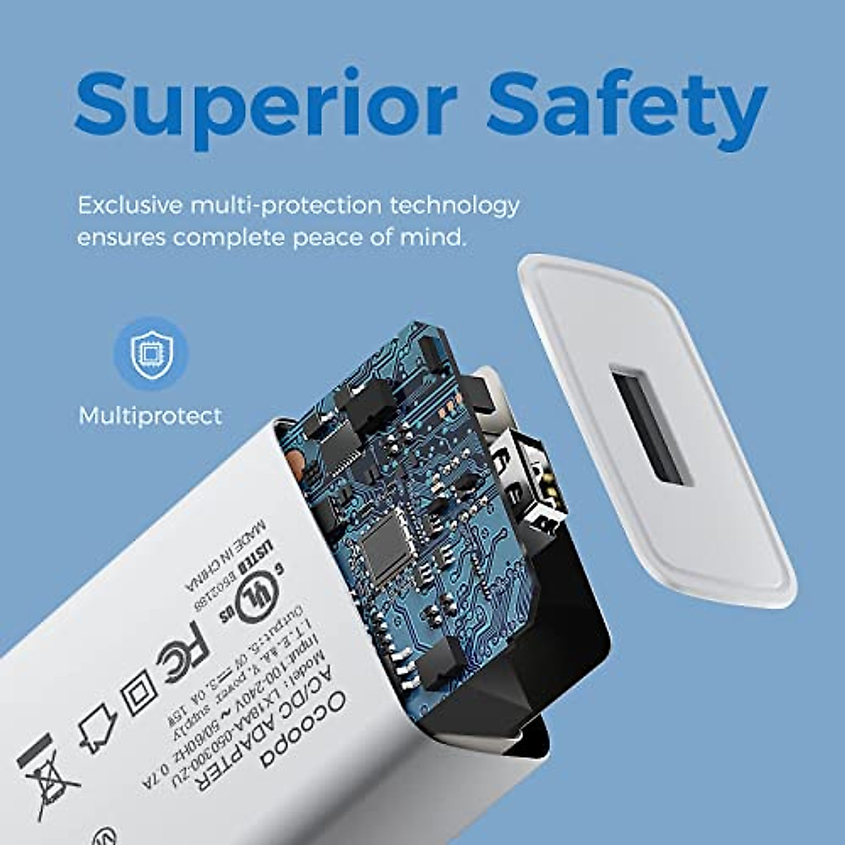 OCOOPA Hand Warmers Charger,15W Charge Adapter, 5Volt USB Wall Charger for U5S, 2-in-1 USB C Charging Cable