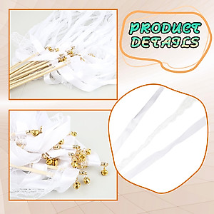 40 Pack Ribbon Stick Wands Streamers Silk Fairy Wand Bulk White Lace Ribbon with Bell for Wedding Holiday Activities Party Favors Bridal Shower