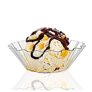 Healthcom 50 Pcs 3 inch Mini Clear Plastic Appetizer Plates Dessert Plates Flower Ice Cream Dessert Bowls Tasting Bowls Dishes Serving Plates Dip Sauce Snacks Plates Small Serving Cup Party Supplies