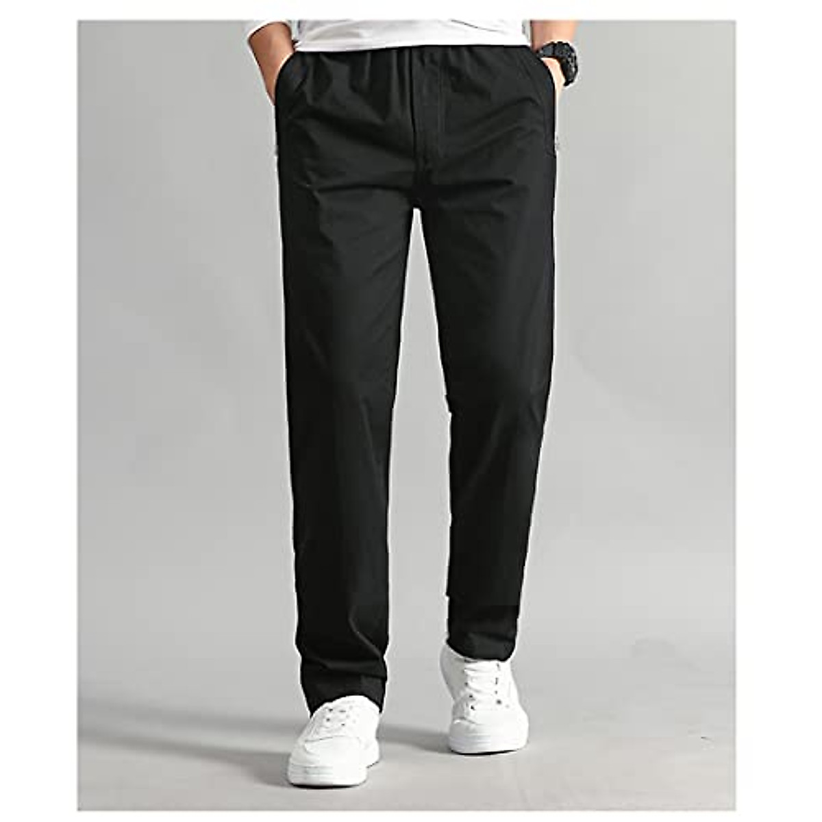 WZIKAI Mens Cargo Pants,Elastic Waist Sweatpants for Men Casual Long Trousers Light Jogger Pants Black XL