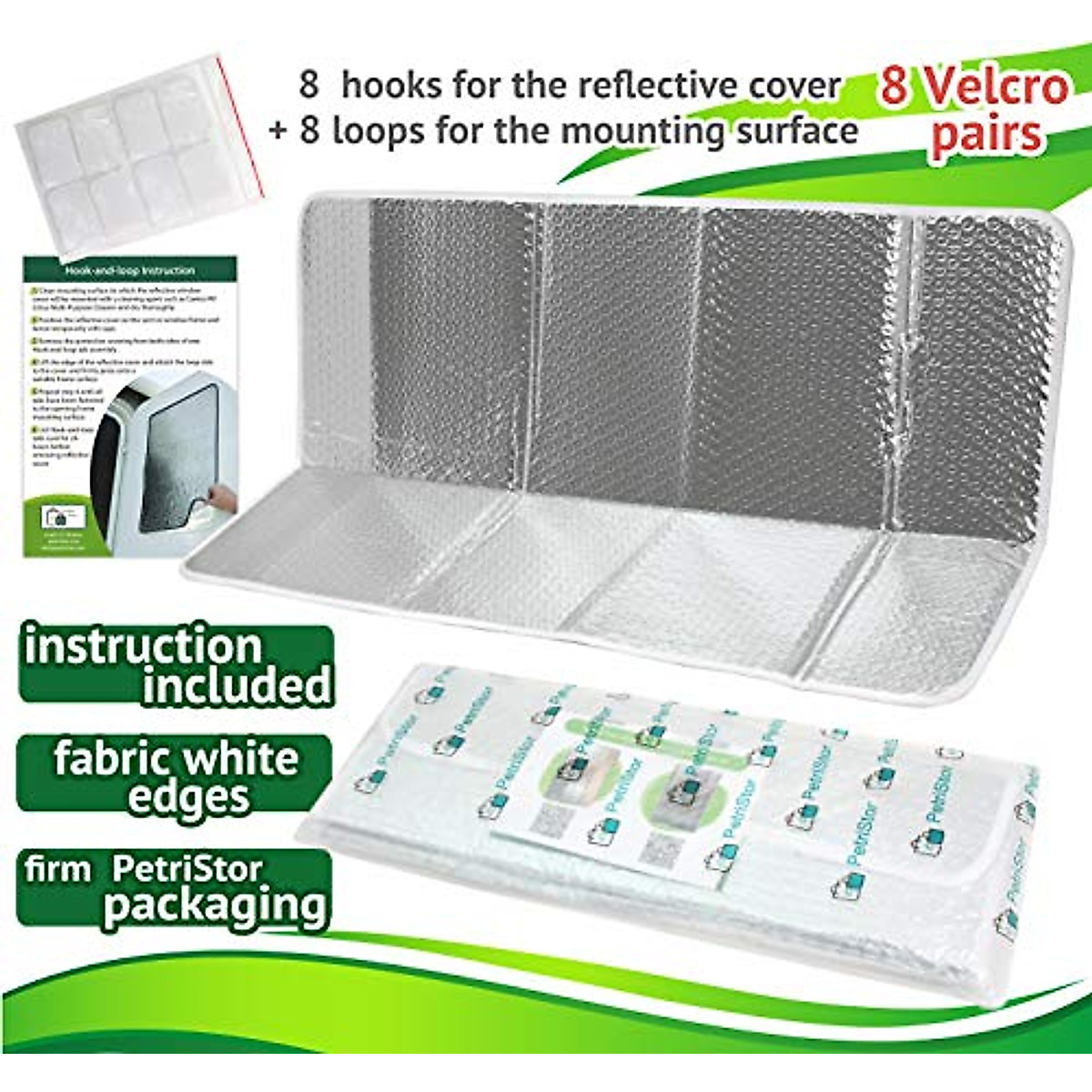 PetriStor 16 X 25 Sun Shield RV Reflective Door Window Cover Helps Protect Your RV from Harmful UV Rays and Regulates RV Temperature White