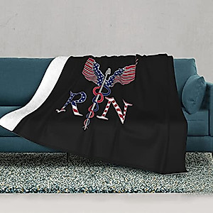 NUTTAG America Flag Rn Registered Nurse Throw Blanket Lightweight 60x50 Inches Air Conditioning Blanket for Bed Couch Living Room All Seasons Microfleece Blanket