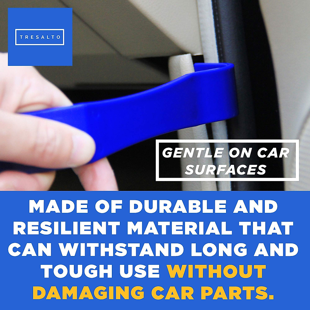 Tresalto Auto Trim Removal Tool Kit - 5pcs (No Scratch Plastic Pry Kit), Door Panel Removal Tool, Car Clips, Push Rivets, Molding, Dashboards, Interior Trim Tools, Blue