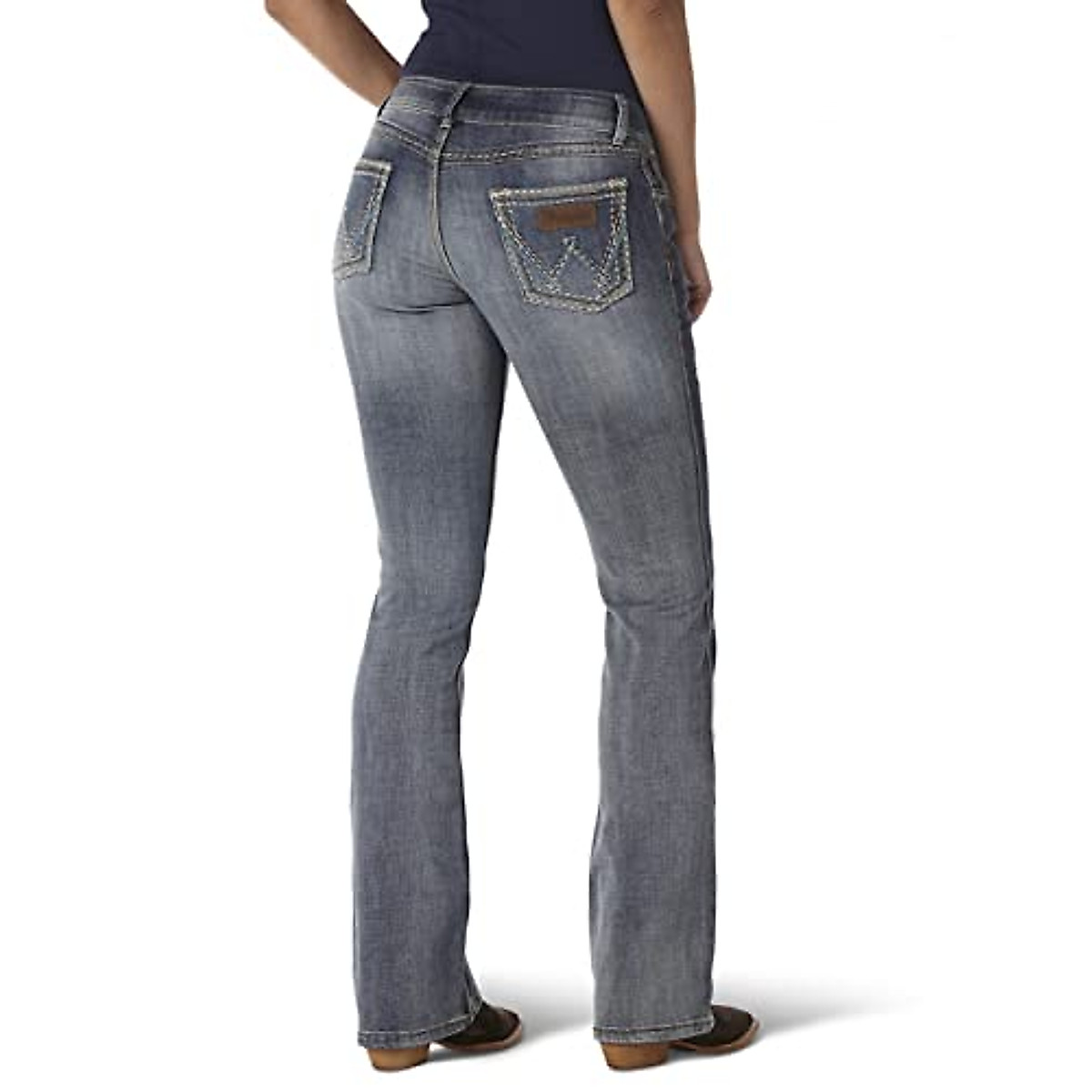 Wrangler Women's Retro Sadie Low Rise Stretch Boot Cut Jean, Medium Blue, 11-32
