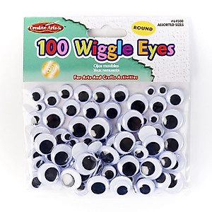 Creative Arts by Charles Leonard Wiggle Eyes, Round, Assorted Sizes, Black, 100/Bag (64500)
