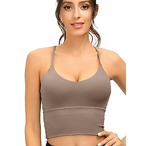 SIGNEALA Sports Bra for Women Longline - V Neck Padded Workout Bras - Strappy Crop Top for Yoga Gym Maroon