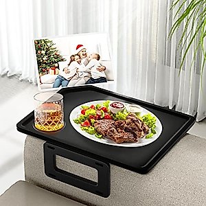 Multi-Function Arm Clip Table Tray For Couch, Sofa with Armrest Suitable for Home Drinks/Fast Food/Fruit Etc, Large Size Black
