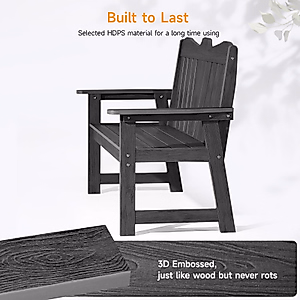 ONBRILL Outdoor Bench, 2-Person Weatherproof Garden Bench with Wide Armrests and Backrest, All-Weather Patio Bench Will not Rot and Fade for Garden, Porch, Backyard and Park, Easy Installation, Black