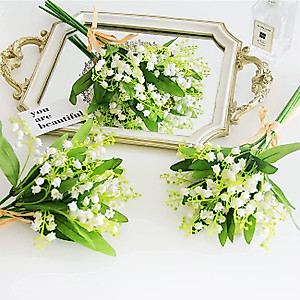 Tinsow 18 Pcs Artificial Lily of The Valley Faux Flowers of May White Orchid Wedding Holding Flowers Bouquet Home Garden Wedding Party (18)
