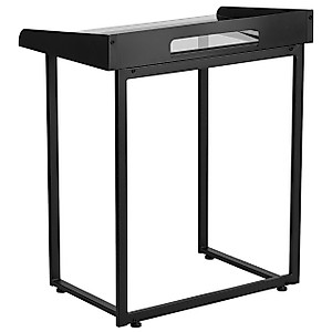 Flash Furniture Jayden Contemporary Clear Tempered Glass Desk with Raised Cable Management Border and Black Metal Frame