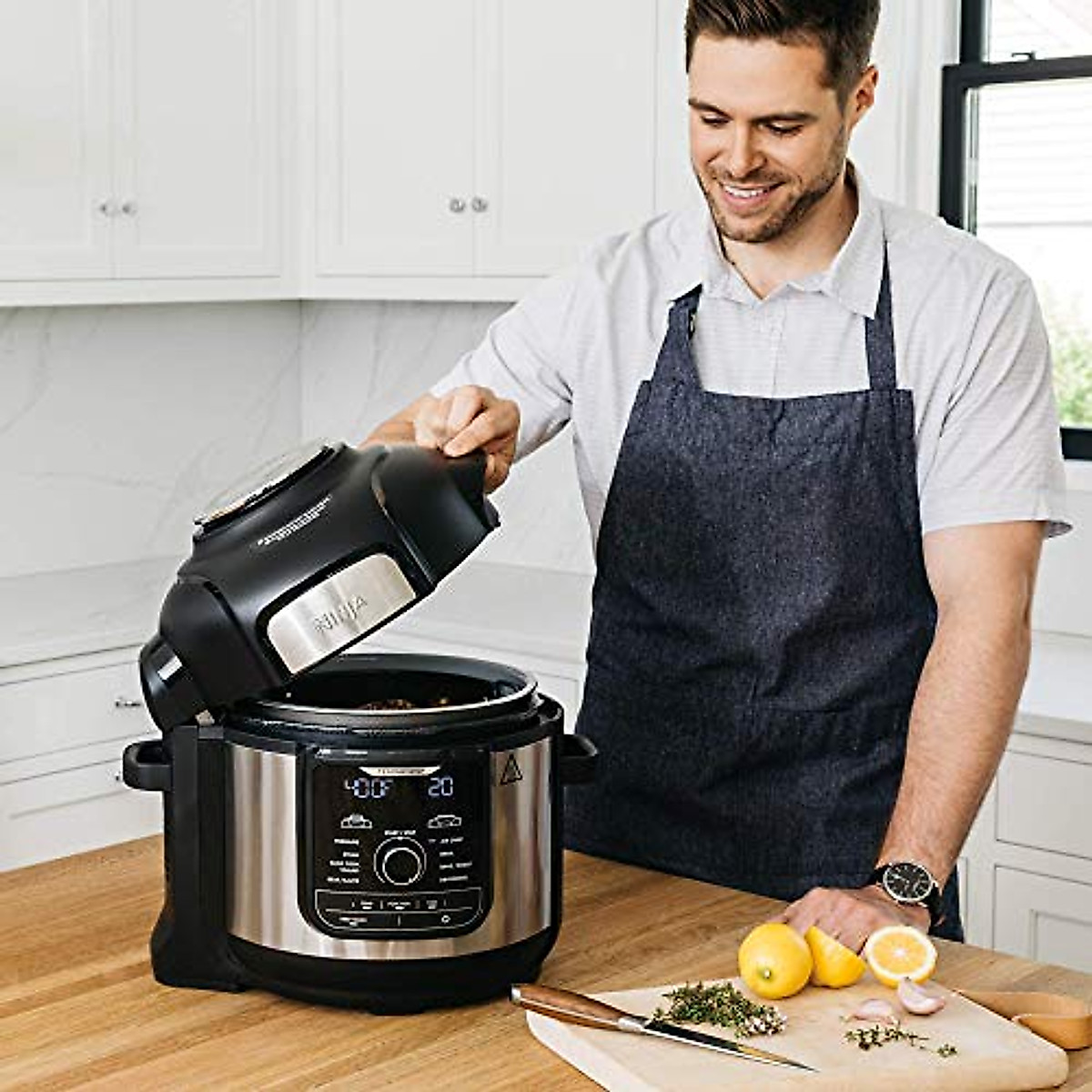 NINJA FD401 Foodi 8-qt. 9-in-1 Deluxe XL Cooker & Air Fryer-Stainless Steel Pressure Cooker, 8-Quart, (Renewed)