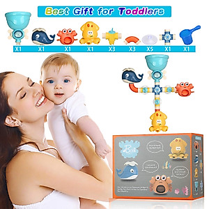 Bath Toys for Toddlers Kids 1 2 3 4 5 Years Old Boys and Girls, Bathtub Toy Baby Bathing DIY Pipes Tubes with Spinning Waterfall Water Spout Color Box
