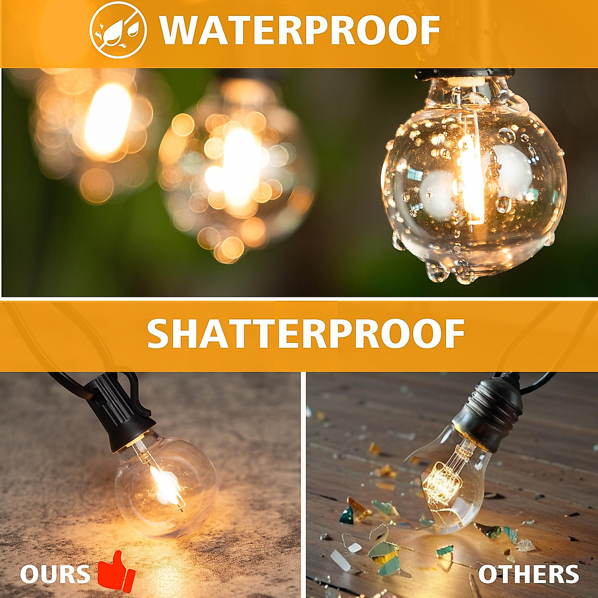 G40 LED Solar Replacement Bulbs,1W Equal to 5W, Plastic E12 Screw Base Shatterproof & Waterproof Globe Bulbs Light for Outdoor String Lights,Patio Cafe Bistro Decor, DC 3V,2700K Warm White,25 Pack