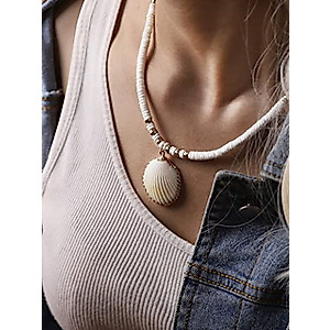 MINACHI Bohemian White Seashell Necklace, Summer Beach Shell Charm Necklace Gifts for Women