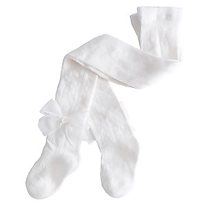 CHUNG Baby Girls Cotton Tights Thin Hallow Summer with Bowknot Lace Fashion Toddler Crochet Footed Legging (1-2 Years, White)