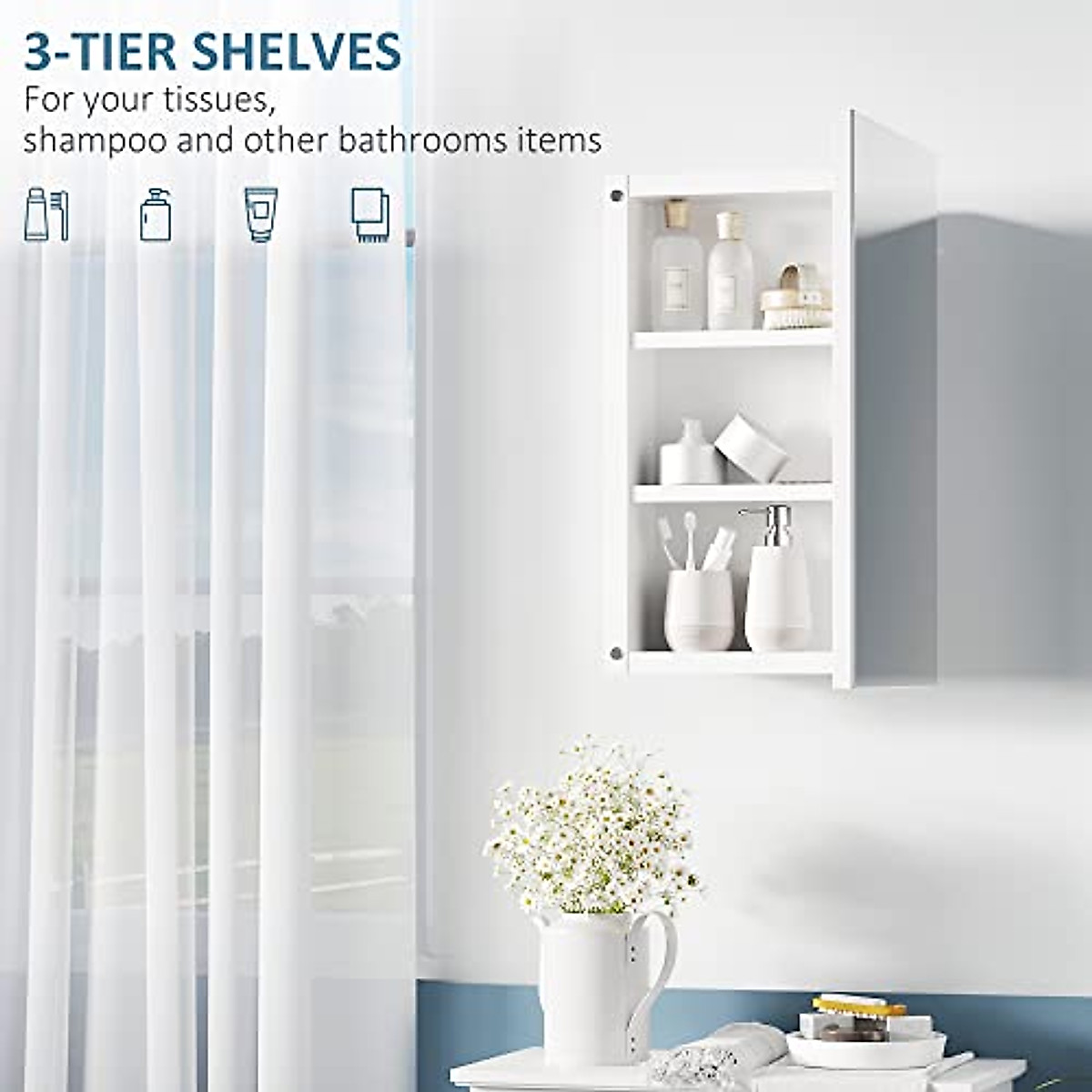 kleankin Recessed Medicine Cabinet with Mirror, Bathroom Mirror Cabinet Wall Mounted with Single Door and Storage Shelves, White