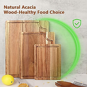 Acacia Wood Cutting Board Set with Juice Groove (3 Pieces) - Meat, Chesse,Vegetable Chopping Board, Organic Wooden Butcher Block for kitchen, Wood Cutting Board Set