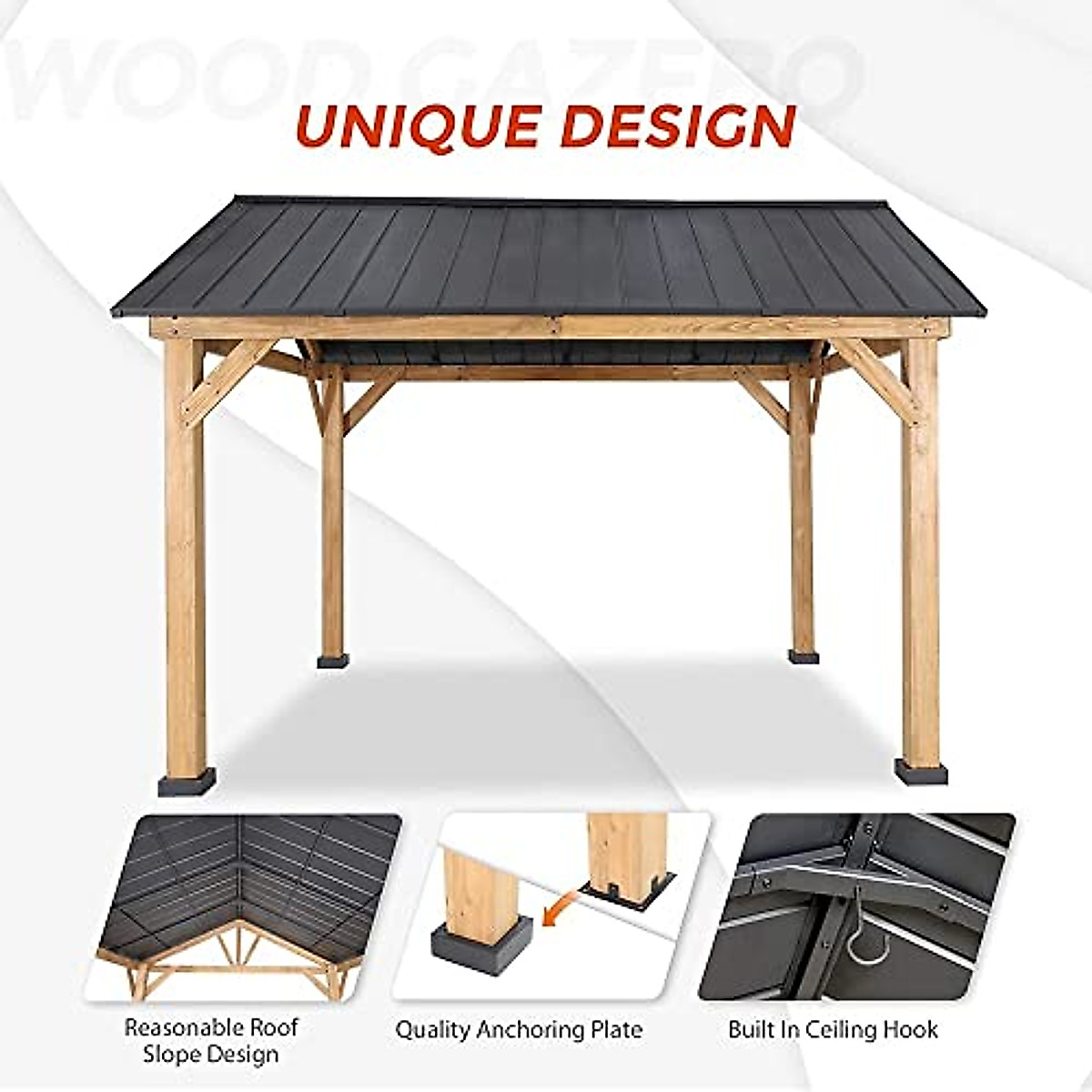 Westerly Solid Wood Gazebo Pavilion for Patio Deck Backyard (14' x 12')