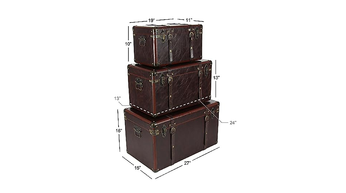 Deco 79 Faux Leather Storage Trunks - Set of 3