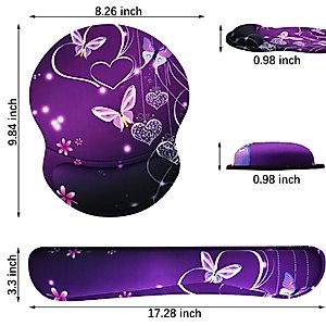 ArtSo Upgraded Wrist Rest Support for Mouse Pad & Keyboard, Ergonomic Gel Mousepad Non-Slip Rubber Base Home,Office Pain Relief, Easy Typing Cushion Neoprene, Soft Memory Foam, Purple Heart Butterfly