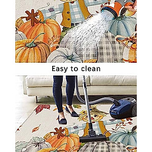 Outdoor Rug 4' x 6', Fall Scarecrow Large Area Rugs for Patio/RV/Deck/Porch/Indoors, Thanksgiving Pumpkin Autumn Leaves Water Absorption Camping Rug Carpet, Lightweight Washable Rug Runners